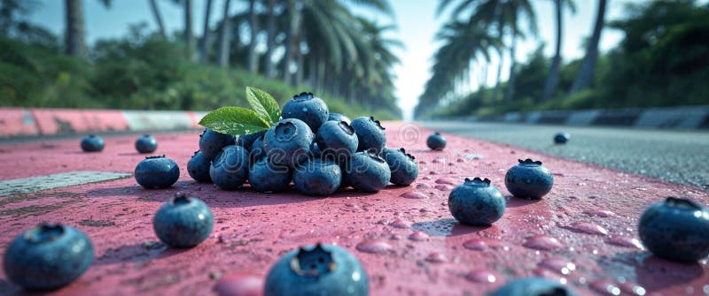 Fresh Blueberries on Pink Roadside with Palm Trees. Stock Image - Image ...