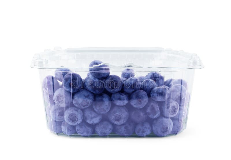 Fresh Blueberries in Plastic Container Isolated on White Background ...