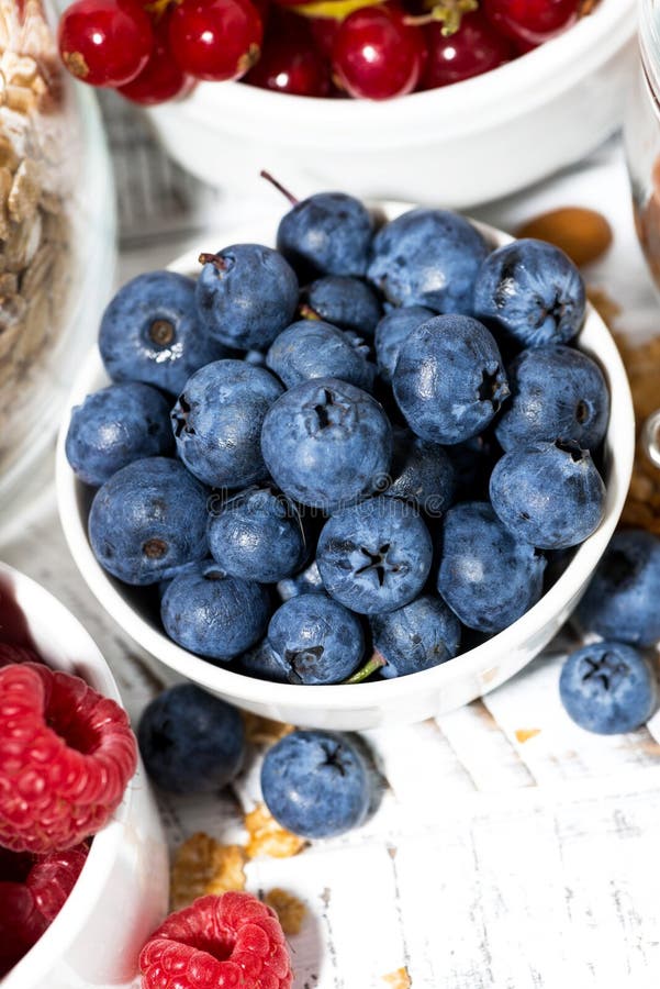 Fresh Blueberries, Raspberries and Breakfast Products, Vertical Top ...
