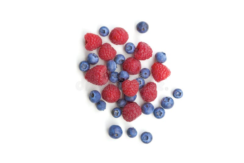 Blueberries, Raspberry Isolated on White Background Stock Image - Image ...