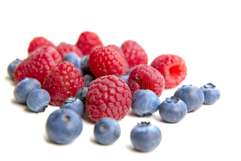 Fresh Blueberries, Raspberry Isolated on White Background Stock Image ...