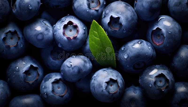 Fresh Blueberries with Water Drops Detailed Image Top Down Point View ...