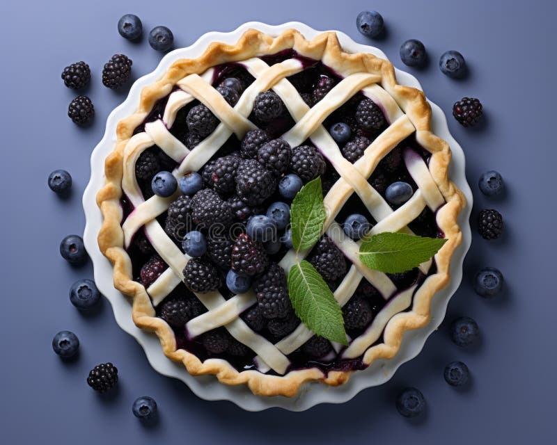 Fresh Blueberry Pie with Lattice on Blue Background Stock Illustration ...