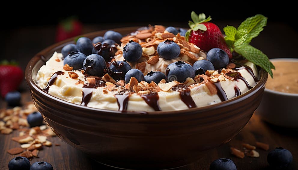 Fresh Blueberry and Raspberry Dessert on a Rustic Wooden Table ...