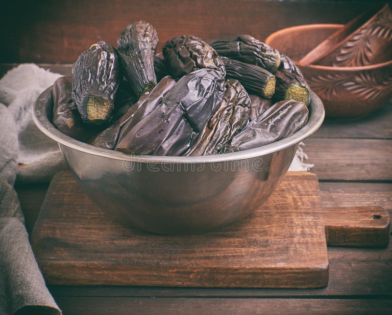 Fresh Boiled Eggplants in an Iron Bowl Stock Image - Image of cooking ...
