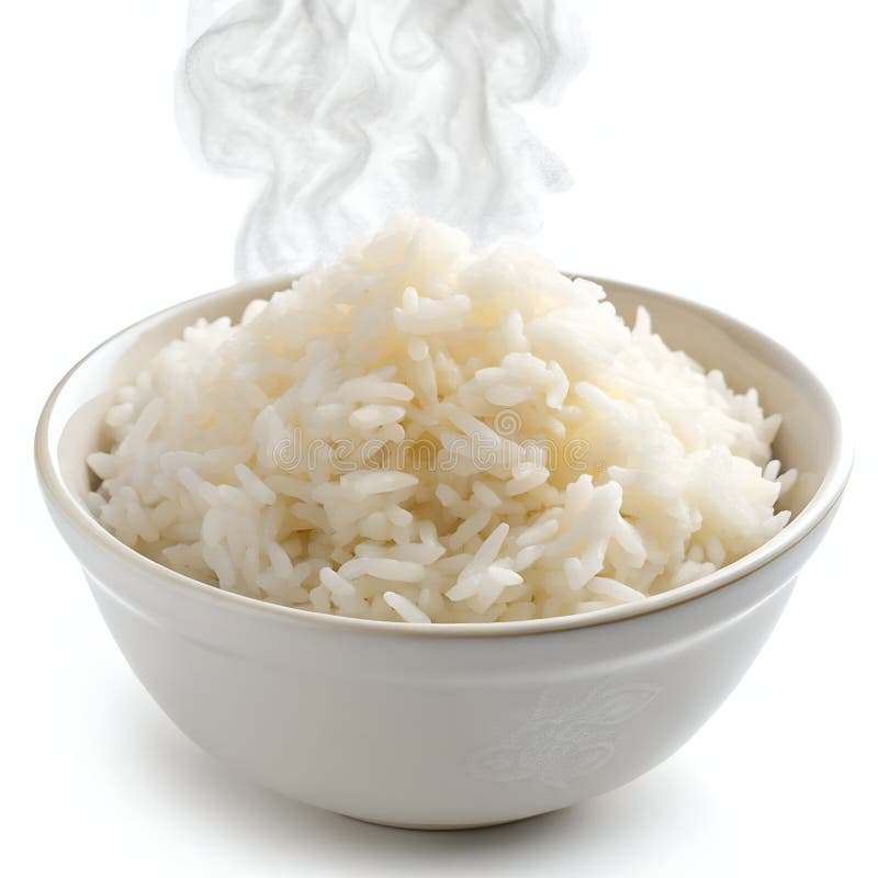Fresh Boiled Rice in Bowl Isolated on White Background Stock ...