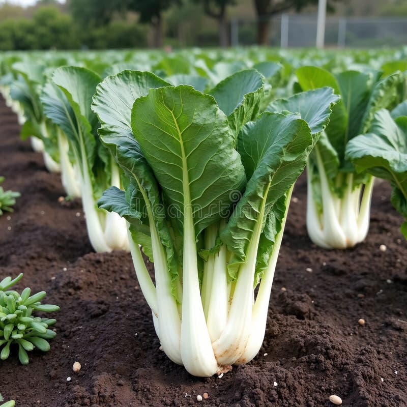 Fresh Bok Choy Plants in a Lush Garden Setting with Rich Soil Stock ...