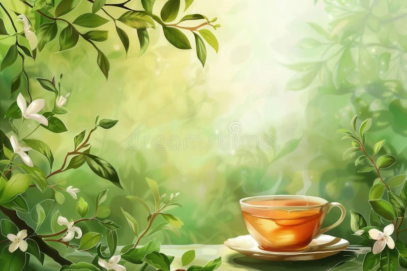 Fresh Botanical Tea Cup Setting. Invigorating Botany Concept Stock ...