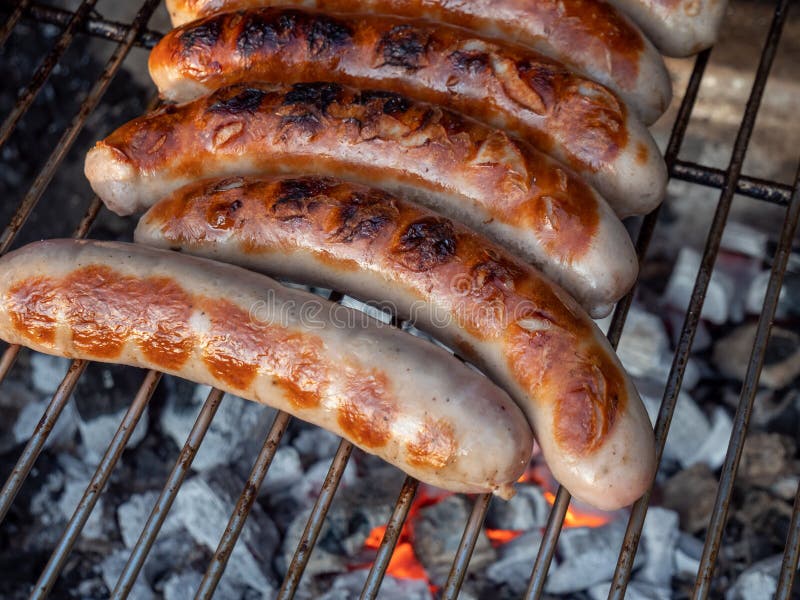 Fresh Bratwurst on the Grill Stock Photo - Image of outside, hearty ...