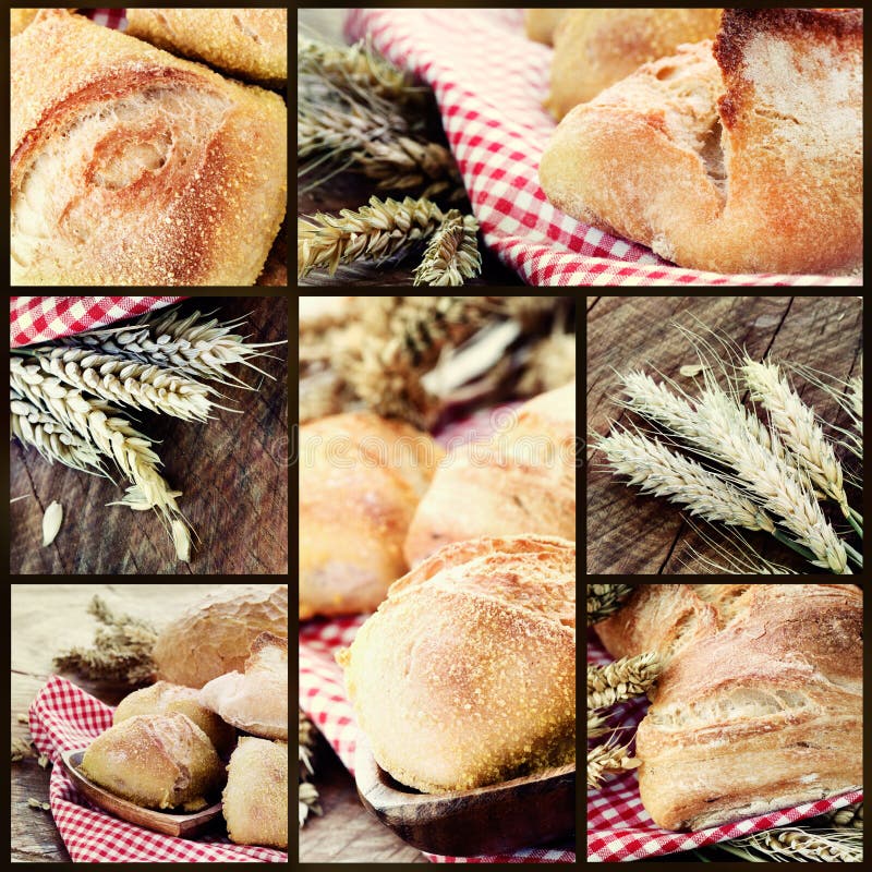 Collage - baked bread stock photo. Image of breakfast - 18496350