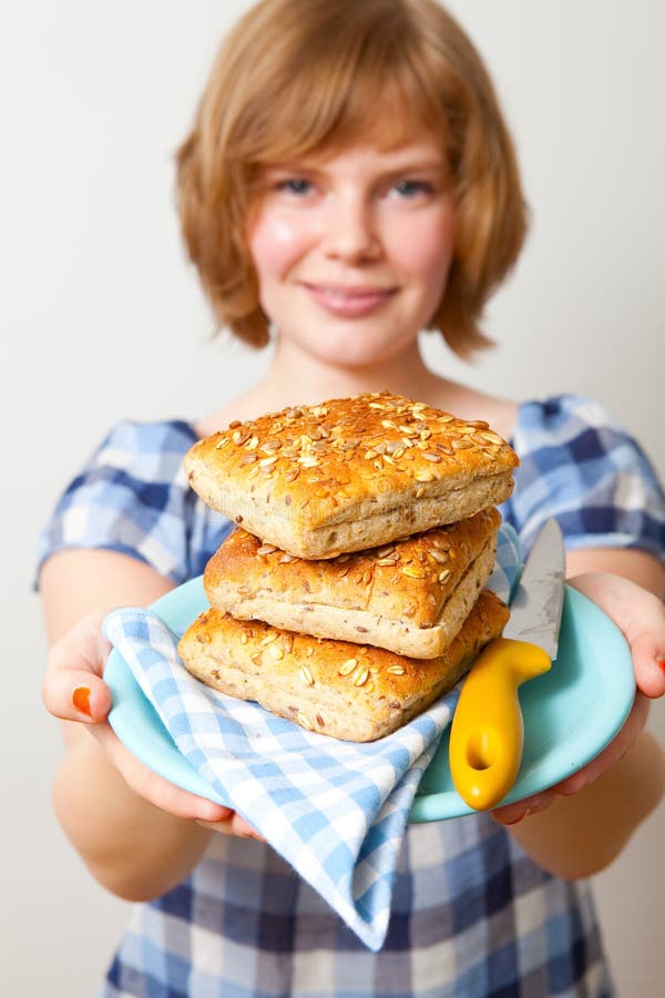 Fresh bread stock photo. Image of diet, knife, person - 20588712