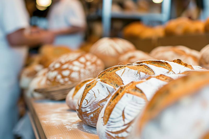 Fresh Bread in Artisanal Bakery. Bread Baking Production Stock Image ...