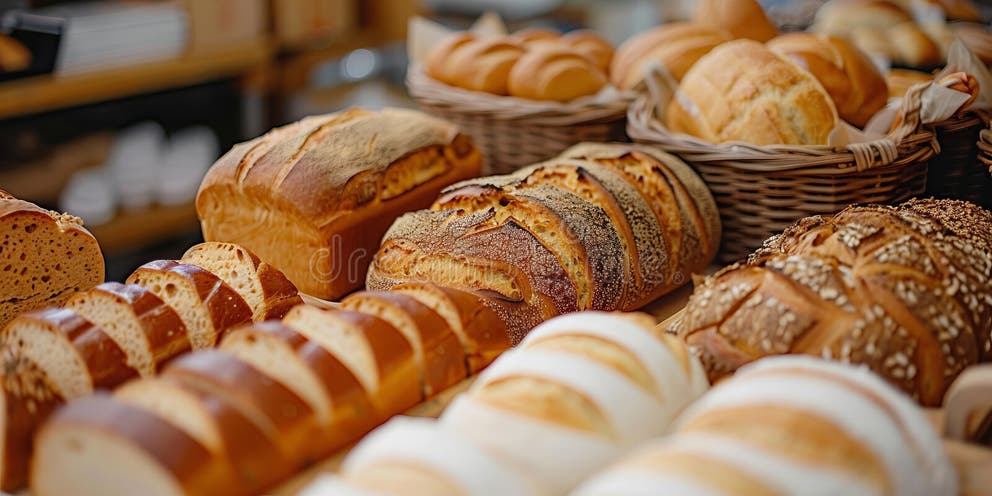 Fresh Bread on a Bakery Counter or Store, Various Types of Delicious ...