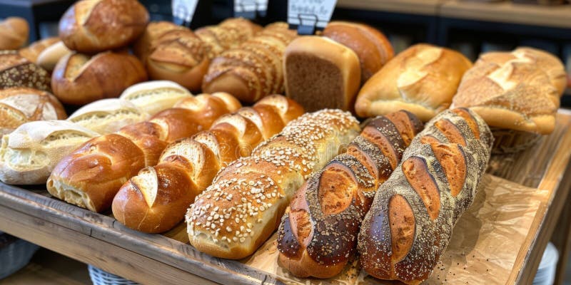Fresh Bread on a Bakery Counter or Store, Various Types of Delicious ...