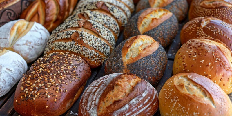 Fresh Bread on a Bakery Counter or Store, Various Types of Delicious ...