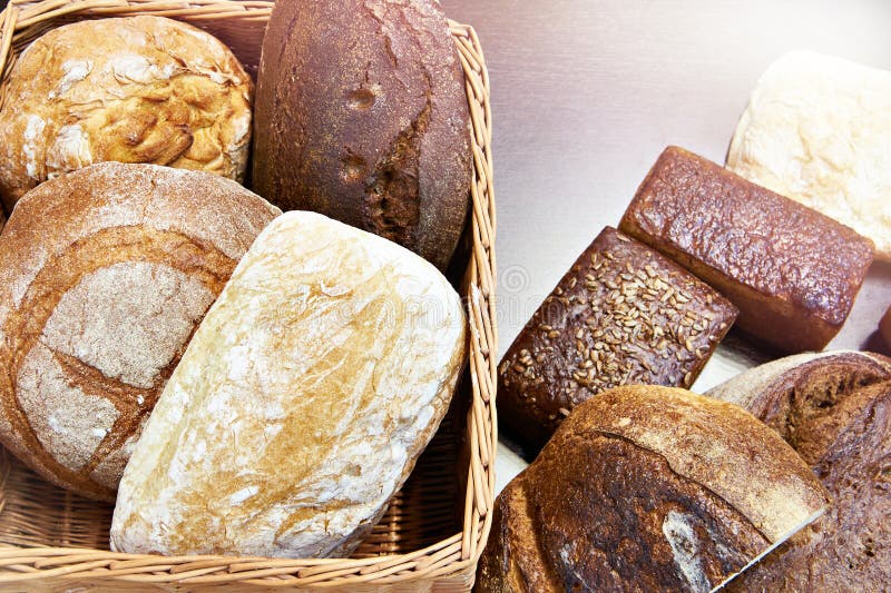 Fresh bread in bakery stock photo. Image of sale, stack - 273332162