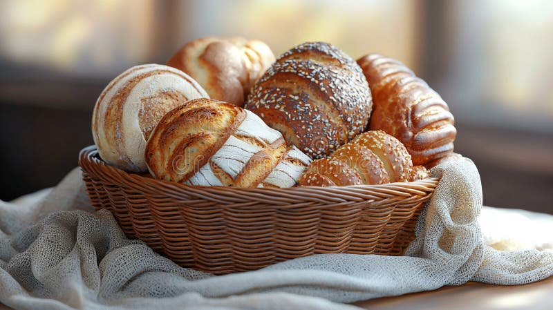 Fresh Bread Basket. a Basket Filled with Various Types of Fresh Bread ...