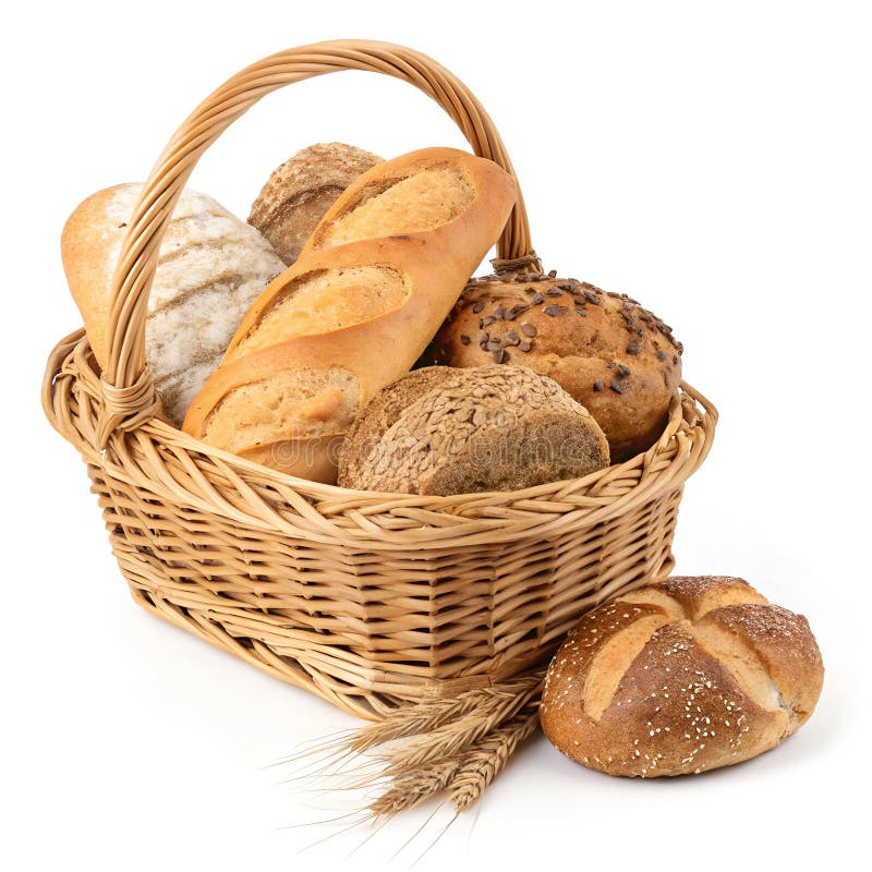 Fresh Bread in Basket Isolated on White Background Stock Illustration ...