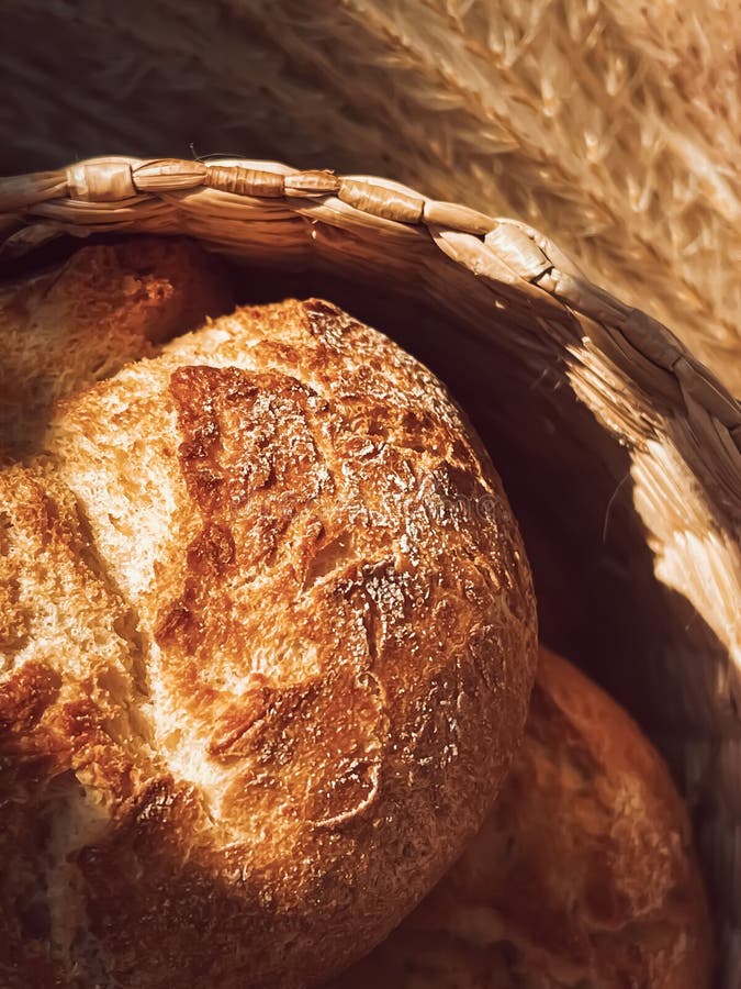 Fresh Bread in a Basket, Rustic Style Food Stock Photo - Image of ...