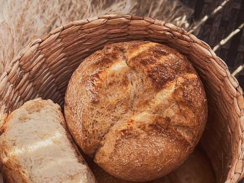 Fresh Bread in a Basket, Rustic Style Food Stock Photo - Image of meal ...