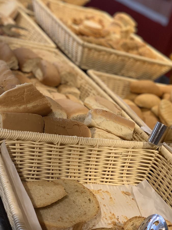 Fresh Bread in Baskets at Buffet Stock Photo - Image of bakery, baking ...