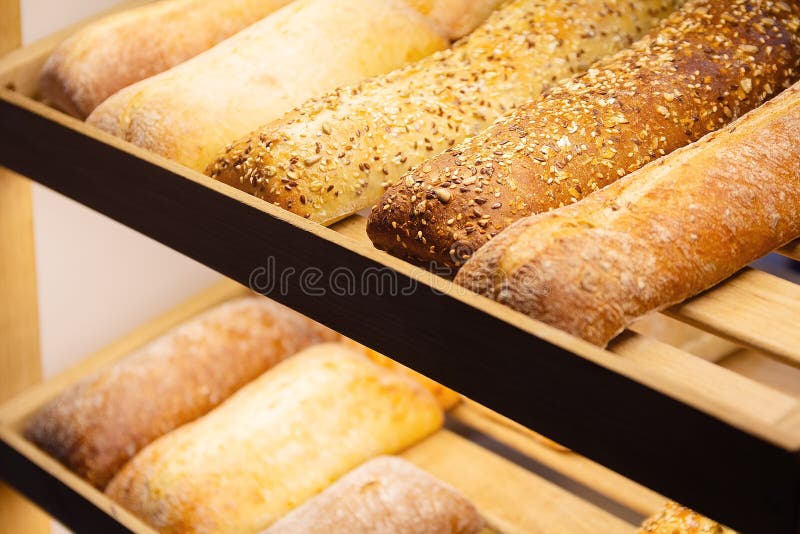 Fresh Bread on the Counter Close-up Stock Photo - Image of pastry ...