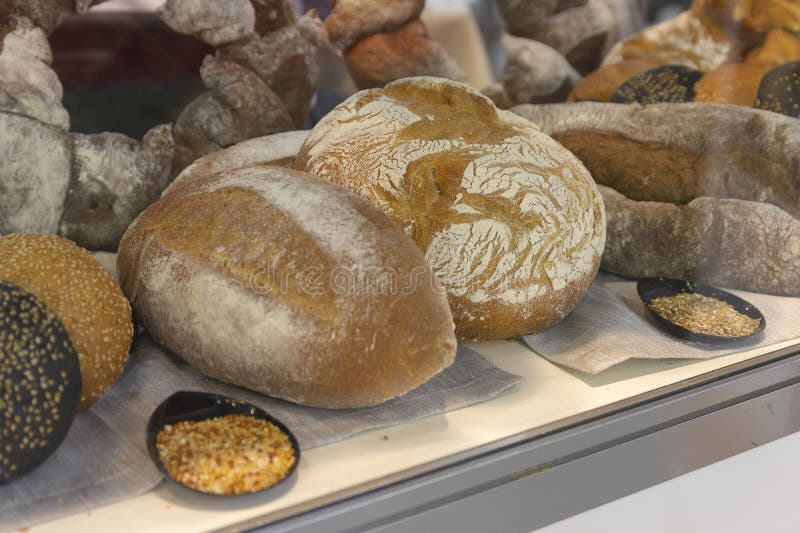 Fresh Bread on a Counter of the Grocery Store Stock Image - Image of ...