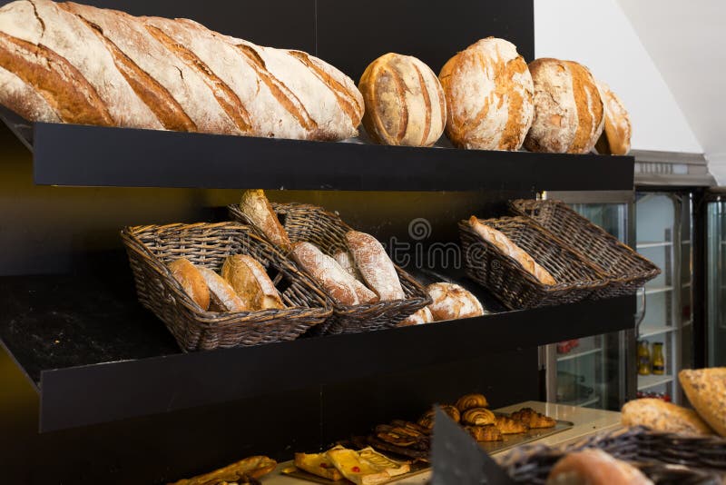 Fresh bread on counter stock image. Image of roll, food - 221097177