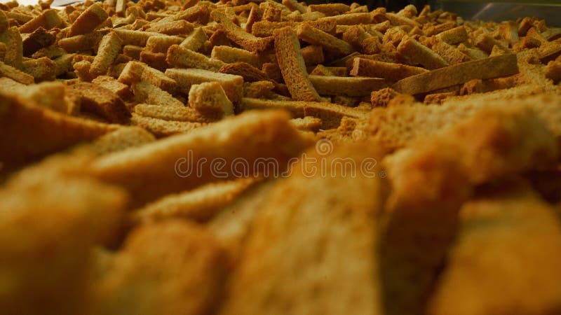 Fresh Bread Crackers on the Conveyor. the Process of Making Bread ...