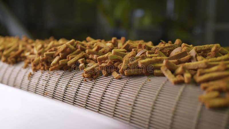 Fresh Bread Crackers on the Conveyor. the Process of Making Bread ...