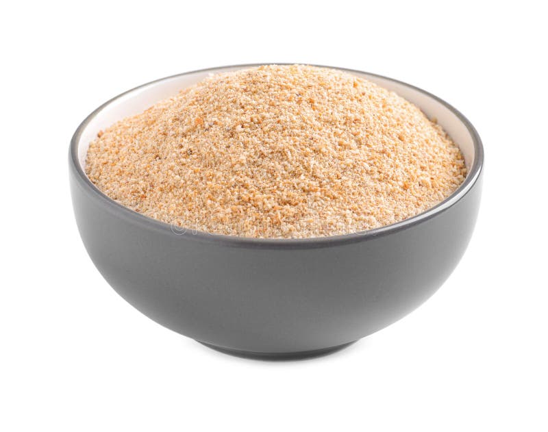 Fresh Bread Crumbs in Bowl Isolated on White Stock Image - Image of ...