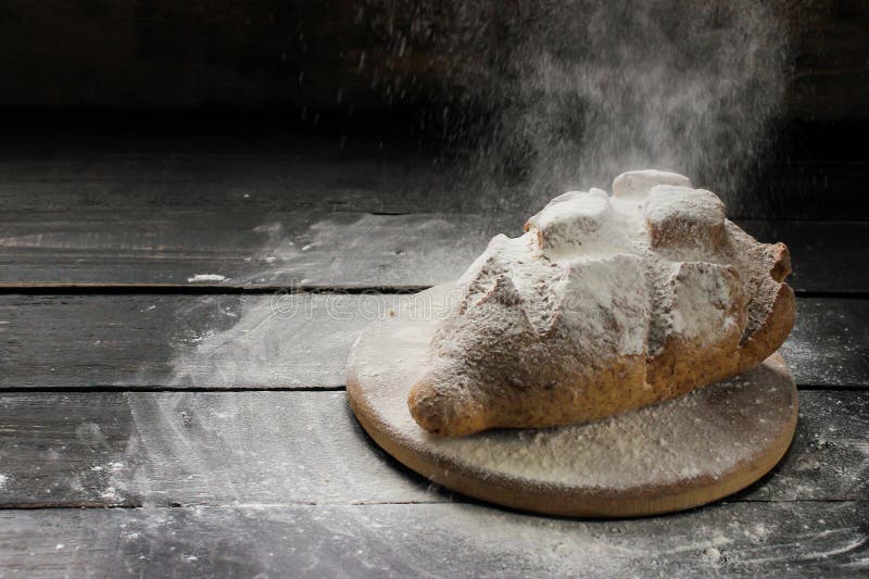 Fresh Bread with Flour on a Wooden Table Stock Photo - Image of loaf ...