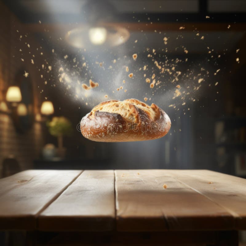 Fresh Bread Flying Away and Levitating on Table Stock Illustration ...
