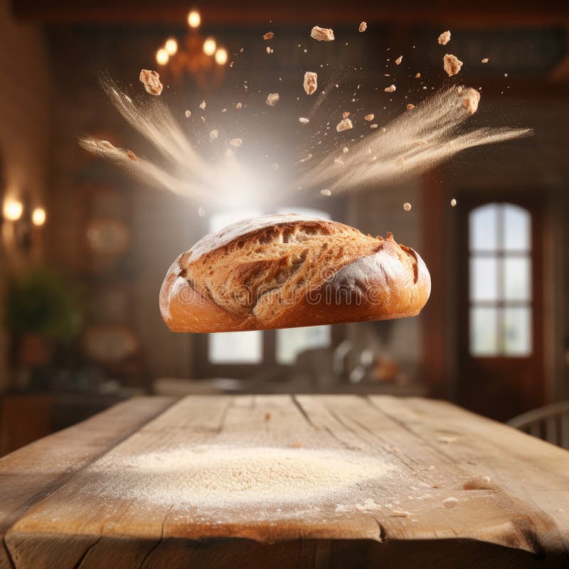 Fresh Bread Flying Away and Levitating on Table Stock Illustration ...