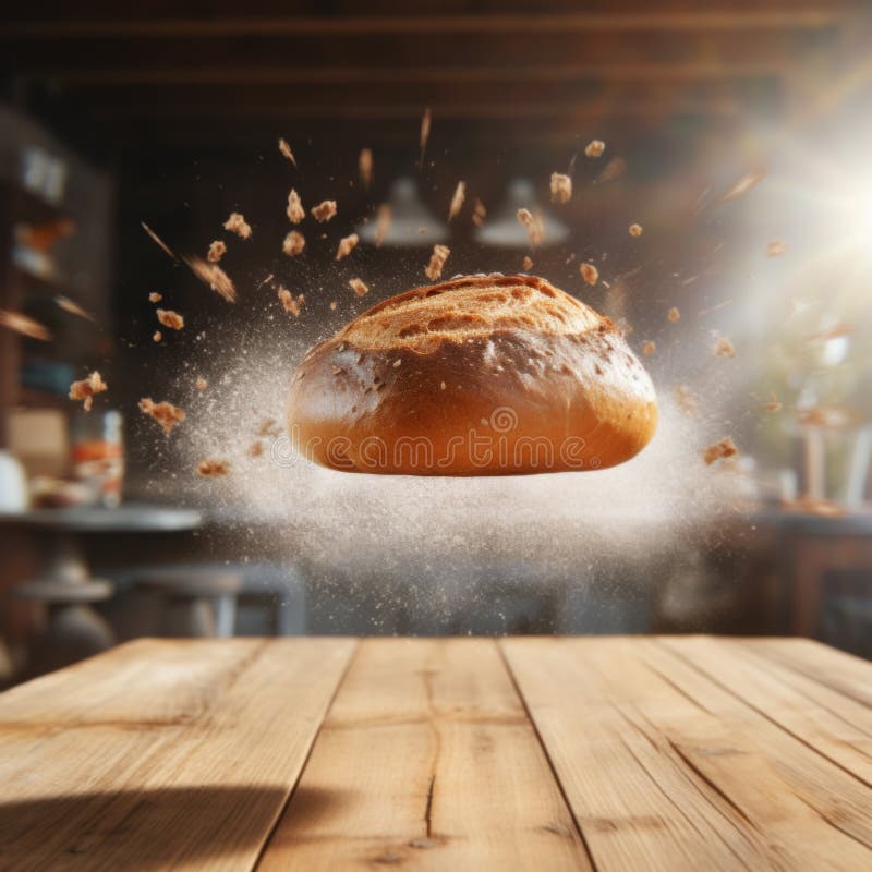Fresh Bread Flying Away and Levitating on Table Stock Illustration ...