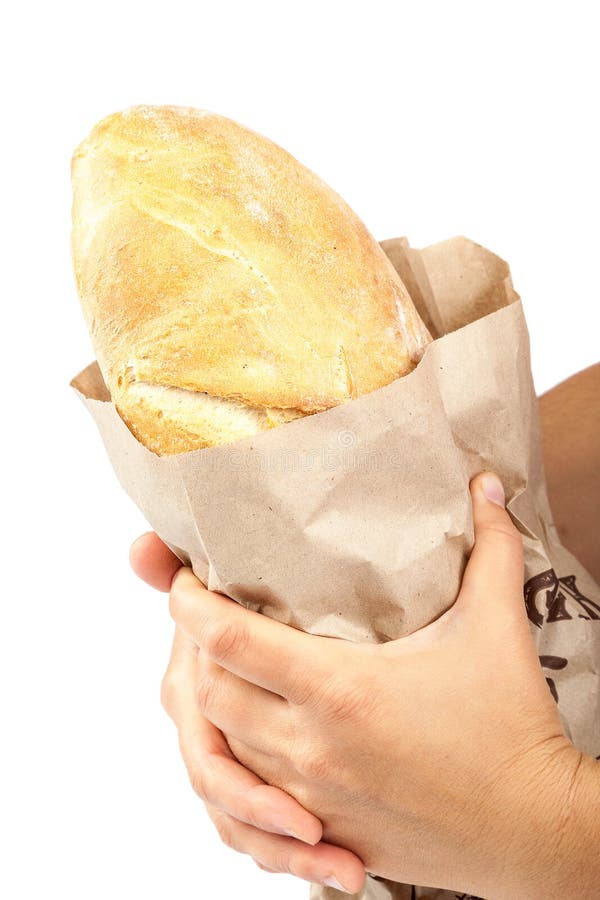 Fresh Bread in Hand on White Background. Stock Image - Image of healthy ...