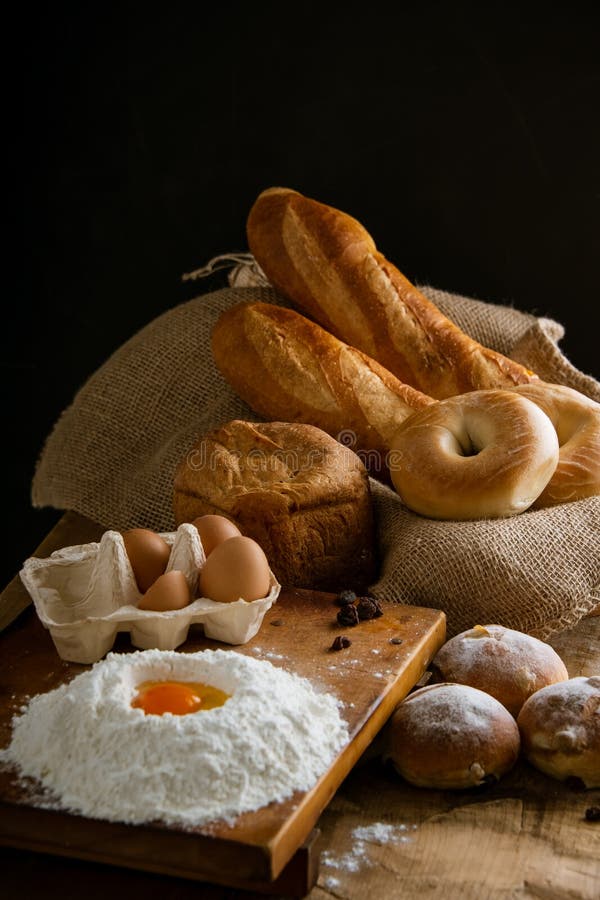 Fresh Bread Image. Breads,baguettes,bagels and Flour with Some Eggs ...