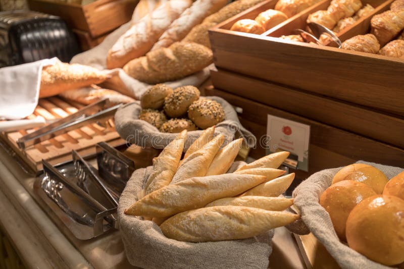 Fresh Bread in Luxury Hotel Breakfast Buffet Stock Photo - Image of ...