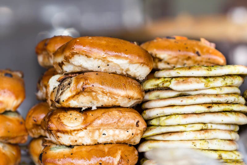 Fresh Bread on a Market Stail Closeup. Various Bread Stock Photo ...