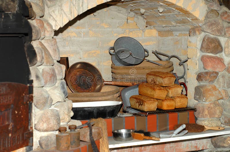 Fresh bread in old bakery stock image. Image of brush - 9804555