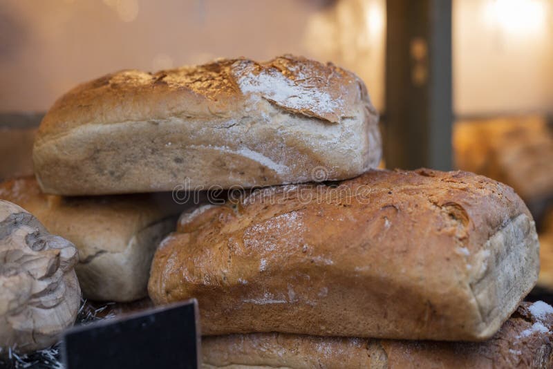 Fresh Bread Pastry on Store Counter Closeup Stock Image - Image of ...