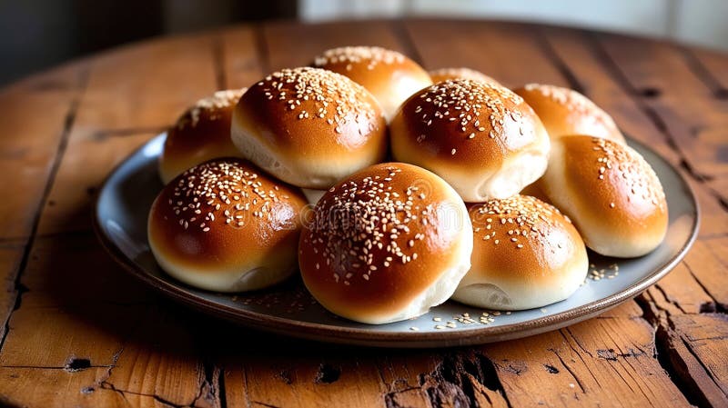 Fresh Bread Rolls on a Plate Stock Photo - Image of lettuce, bread ...