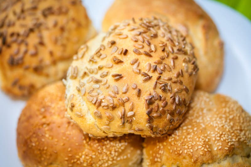 Fresh Bread Rolls with Sunflower and Sesame Seeds Stock Image - Image ...