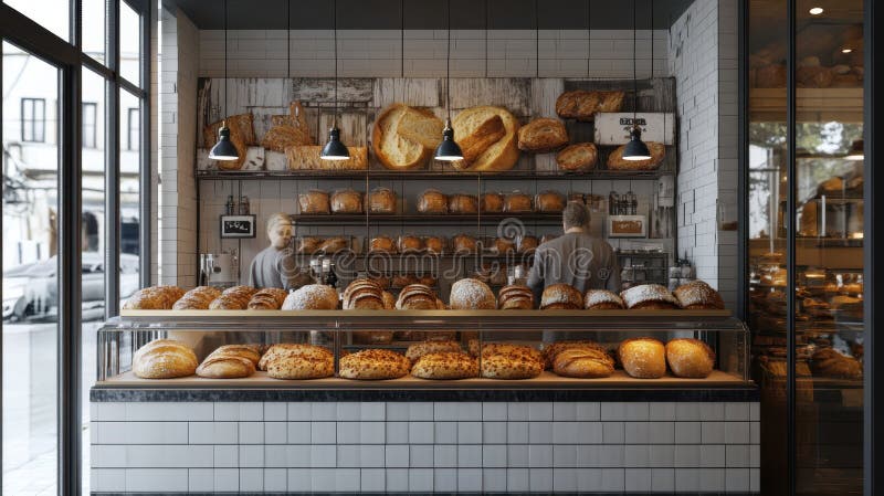 Fresh Bread Selection. Bakery Display with Loaves and Rolls, Culinary ...