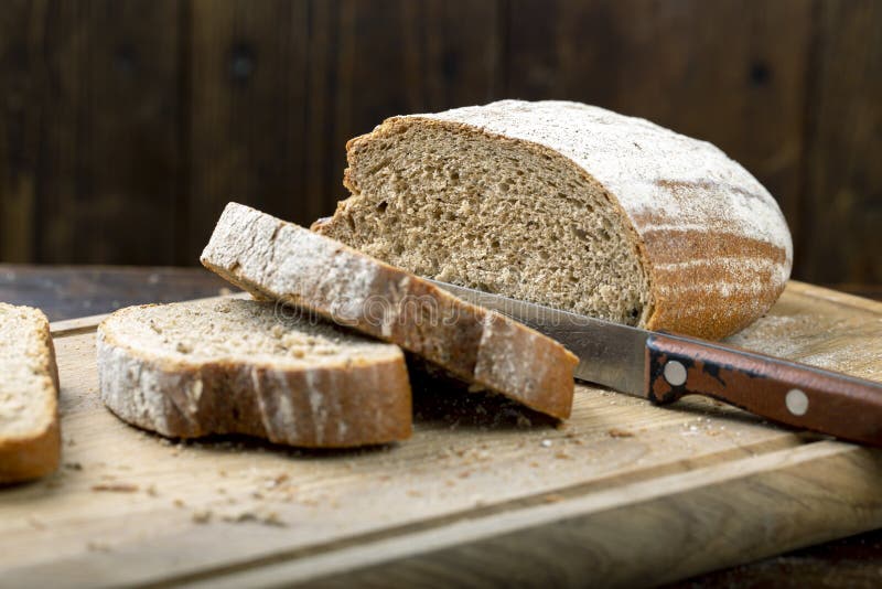 Fresh Bread Slice on Rustic Table Stock Photo - Image of breakfast ...