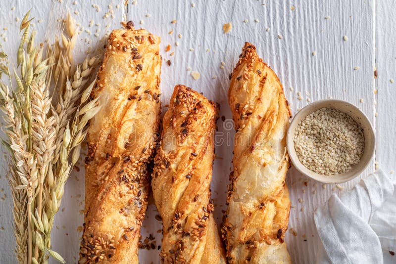 Fresh Bread Sticks Baked in Rustic Kitchen Stock Image - Image of baked ...