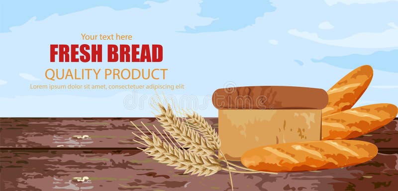 Fresh Bread Vector. Wooden Background Texture. Detailed Cartoon Styles ...