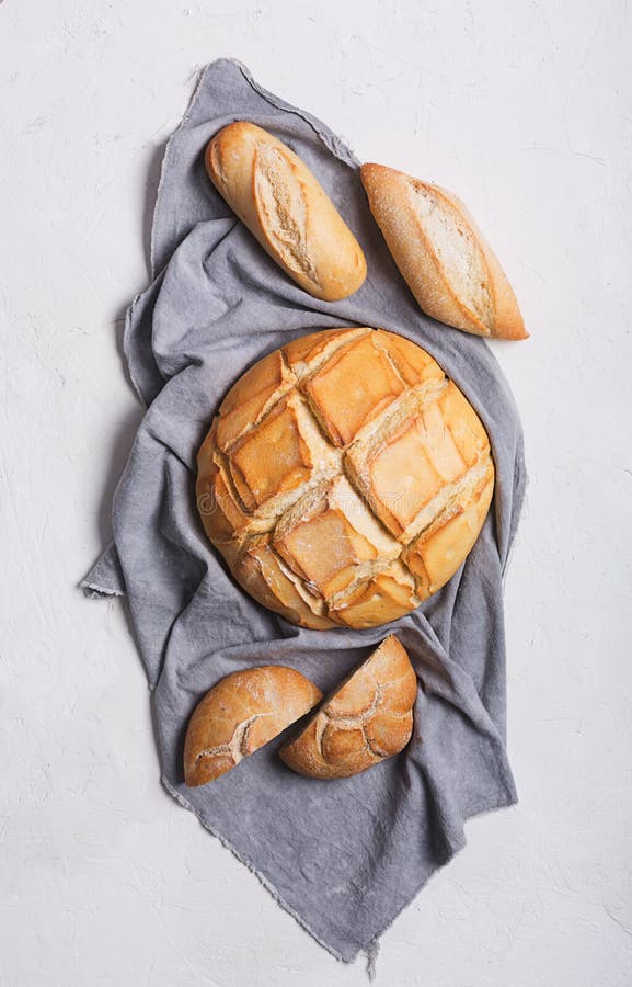 Fresh Bread on a White Background. Top View with Copy Space Stock Photo ...