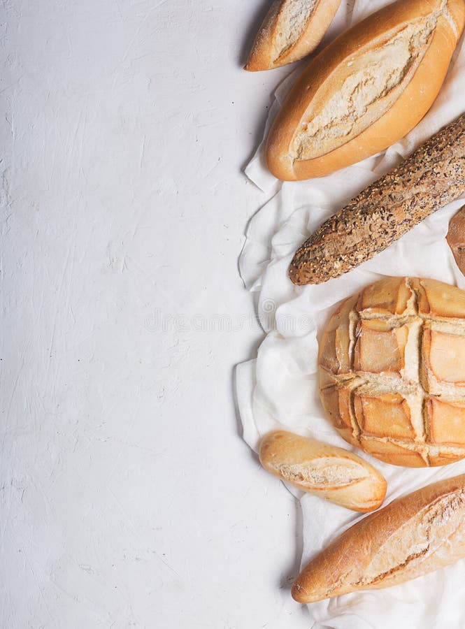 Fresh Bread on a White Background. Top View with Copy Space Stock Image ...