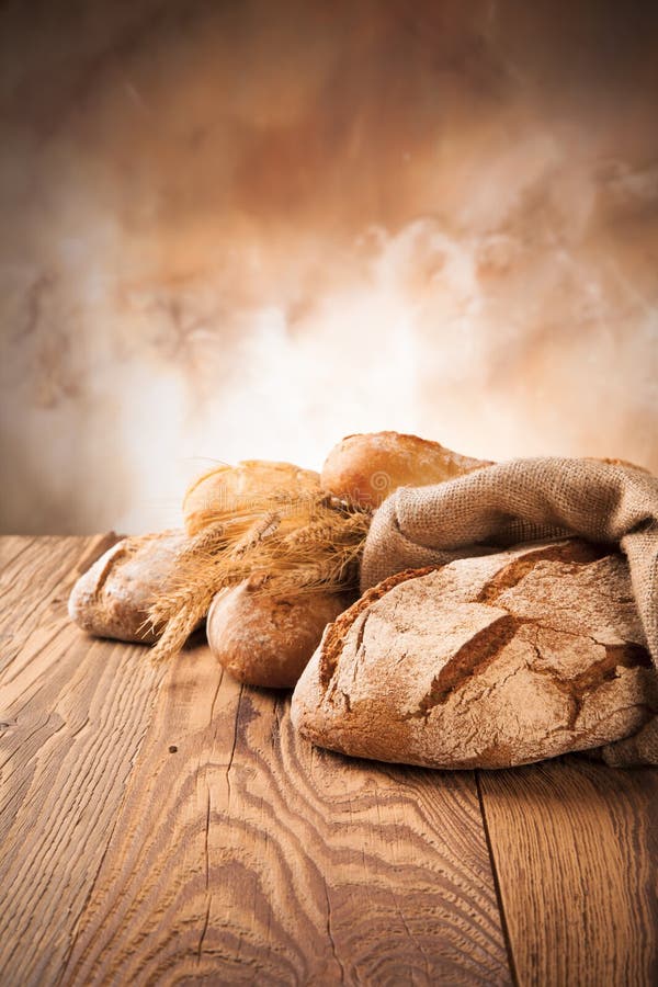 Fresh bread on wood stock image. Image of food, diet - 33109793